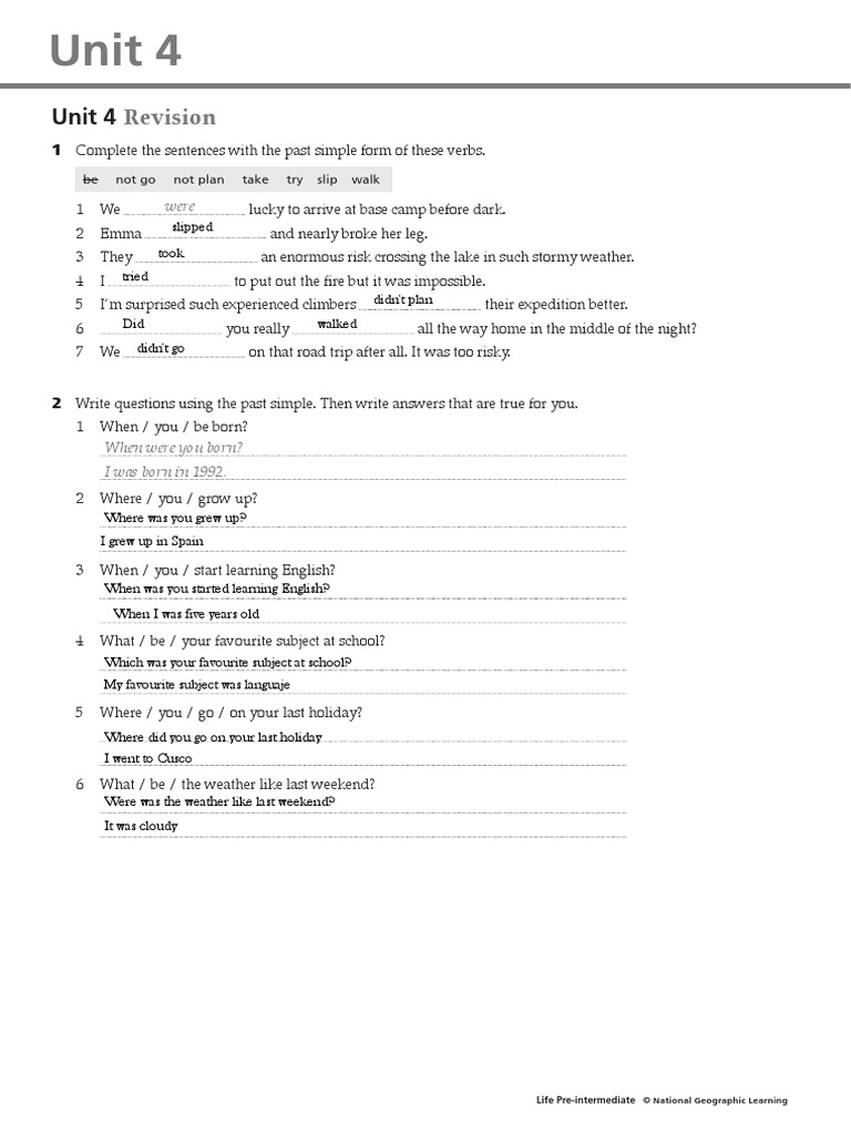 Pre Unit4 Revision | PDF