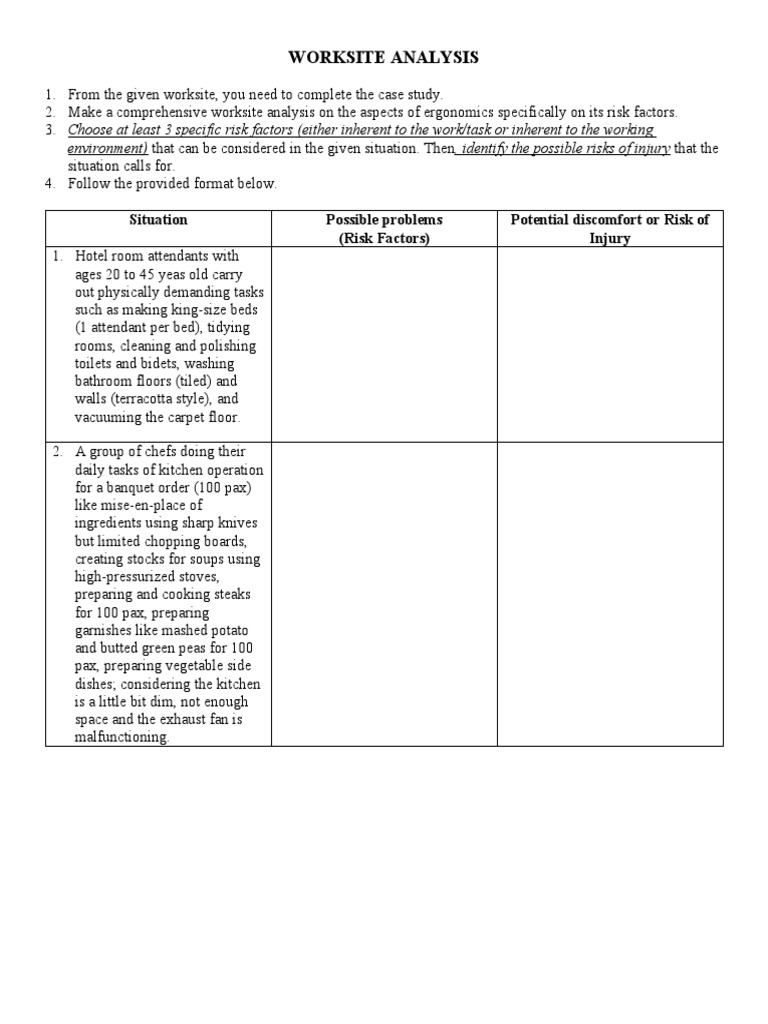 Worksite Analysis Ergo | PDF