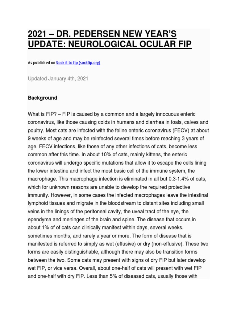 Pedersen 2021 Neurological Ocular FIP | PDF | Virus | Cerebrospinal Fluid