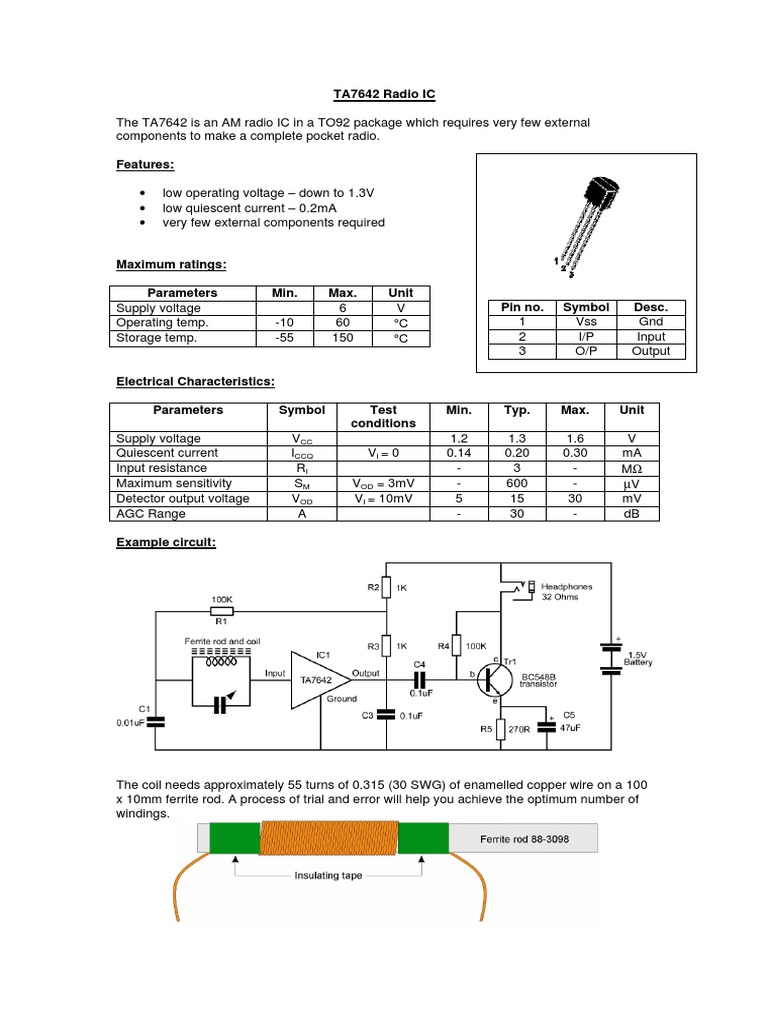 TA7642 AM Radio IC Overview | PDF
