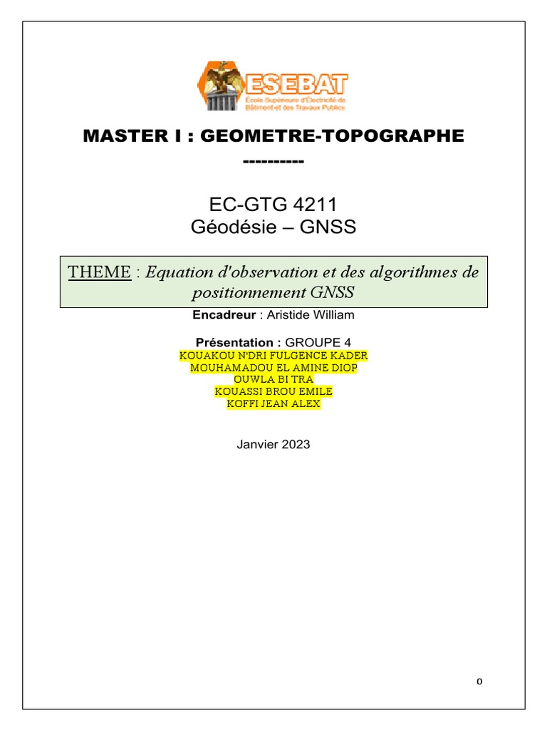 Rapport Projet GNSS - Equation D'observation Et Des Algorithmes de ...