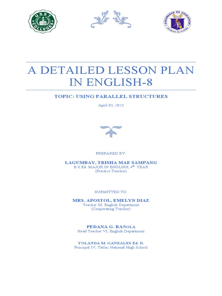 04-03-23 Lesson Plan - Using Parallel Structures | PDF | Phrase | Verb