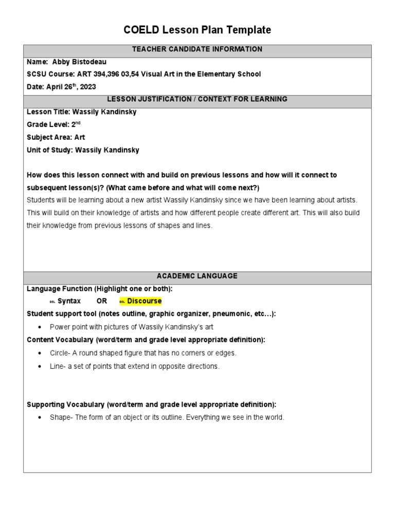 Scsu Coeld Edtpa Lesson Plan Template | PDF | Reading Comprehension | Education Theory