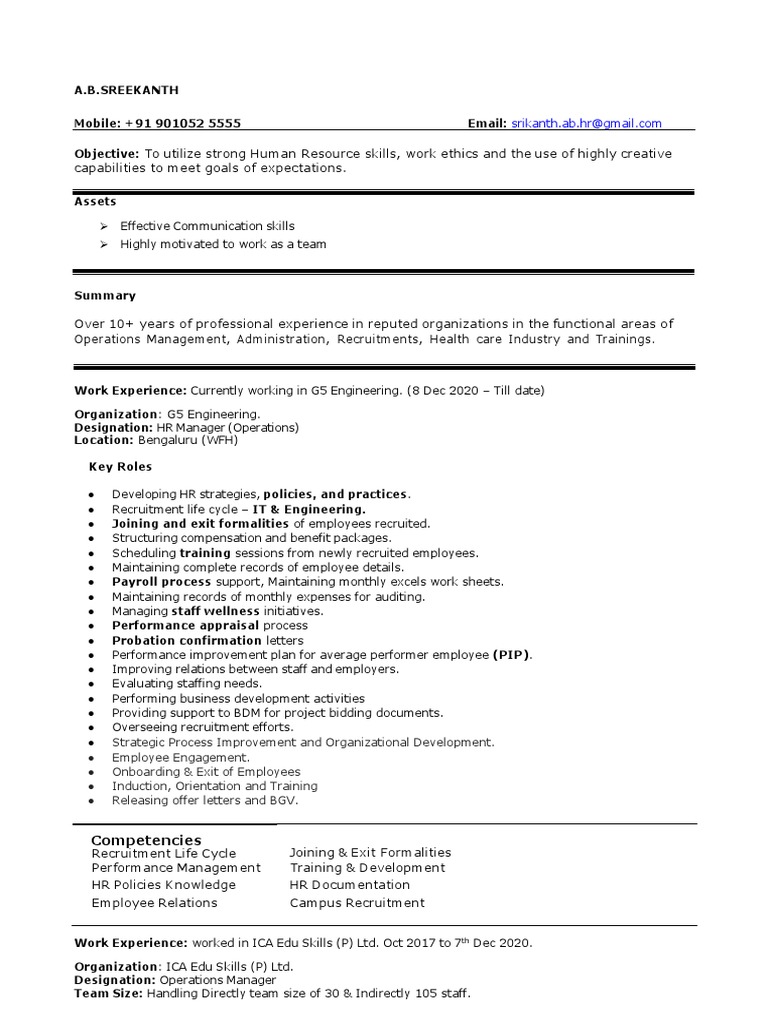 AB Sreekanth - Manager - 10+years - MBA - NIBM - HR PDF | PDF | Human ...