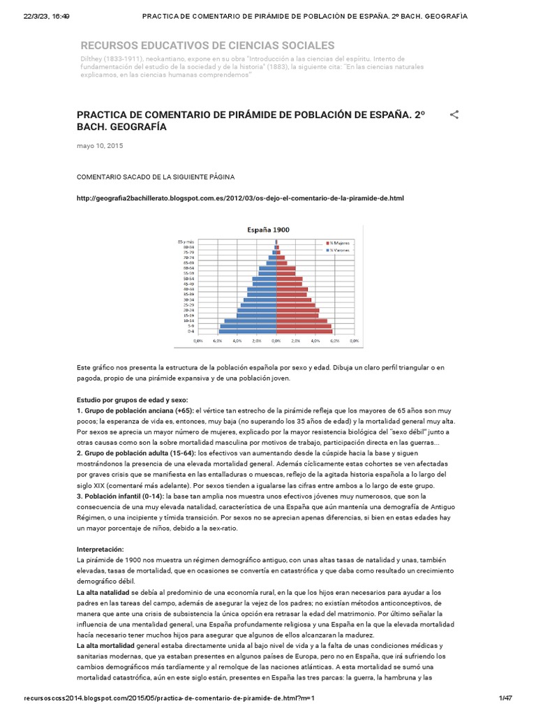 Practica de Comentario de Pirámide de Población de España. 2º Bach. Geografía | Descargar gratis ...