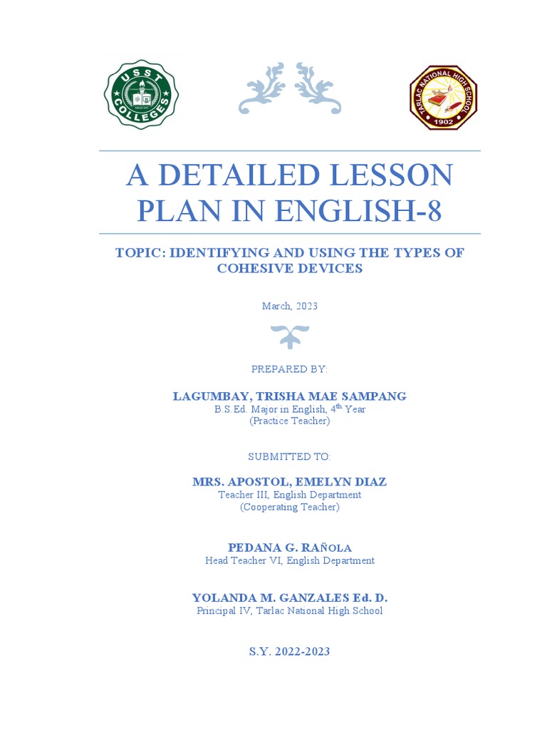 A Detailed Lesson Plan in English-8: Topic: Identifying and Using The Types of Cohesive Devices ...