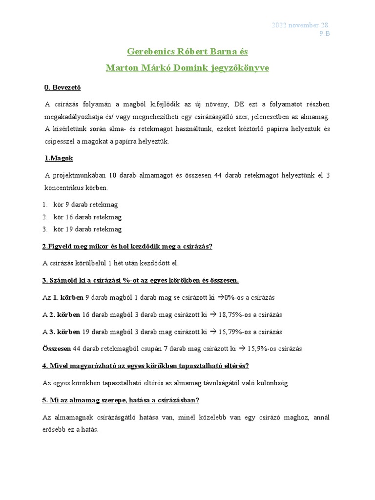 Biológia Projektmunka MMD És GRB | PDF