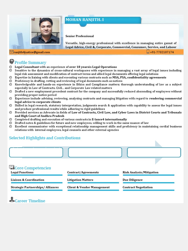 Experienced Legal Consultant Profile | PDF | Consultant | Lawyer