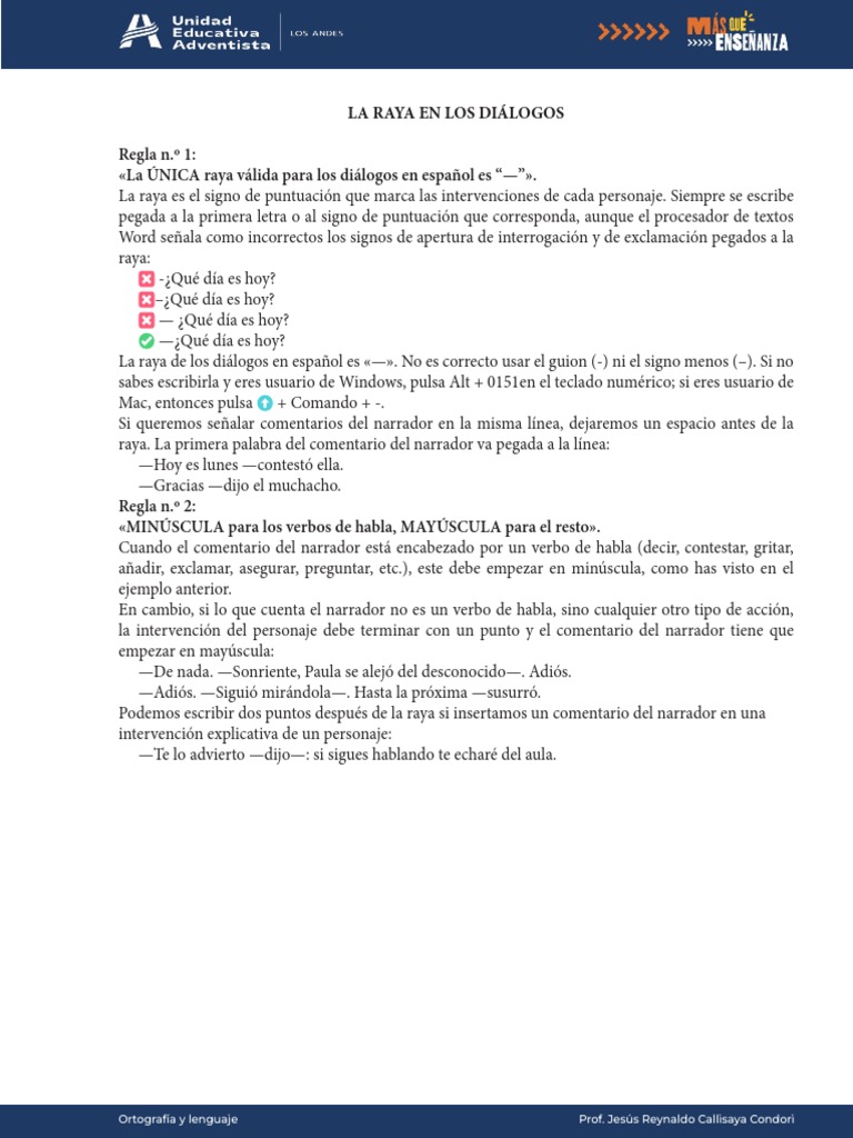Uso correcto de la raya en diálogos | PDF | Artes del Lenguaje y ...