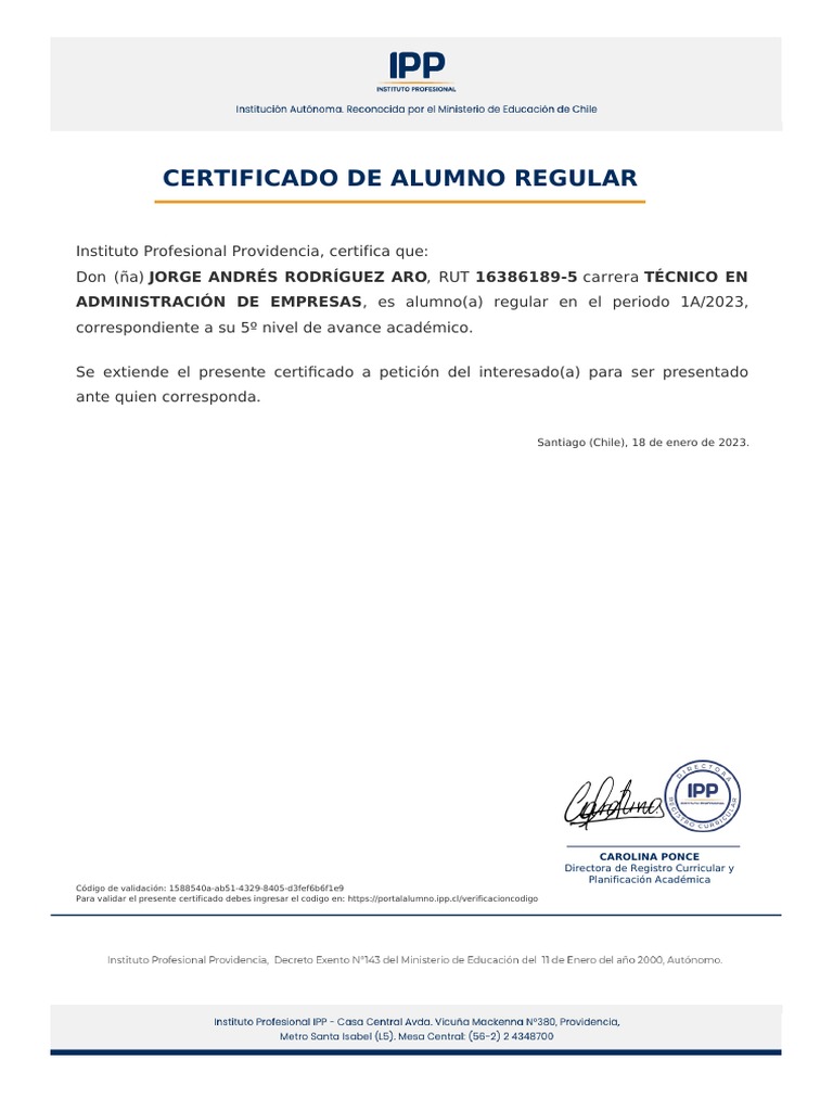 certificado de alumno regular ipp | PDF