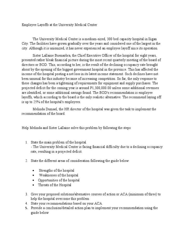 Employee Layoffs at The University Medical Center | PDF