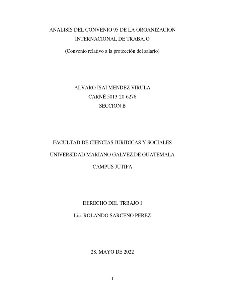 Analisis Del Convenio 95 de La Organización Internacional de Trabajo ...