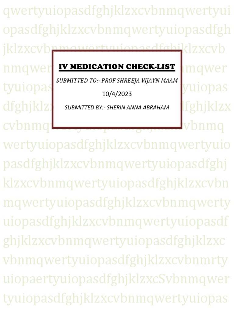 IV Medication Administration Checklist | PDF | Intravenous Therapy ...