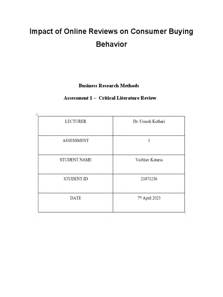 Impact Of Online Reviews On Consumer Buying Behavior Pdf Consumer