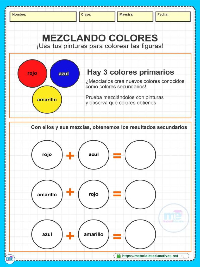 Ficha 1 Colores Primarios y Secundarios Las Mezclas | PDF