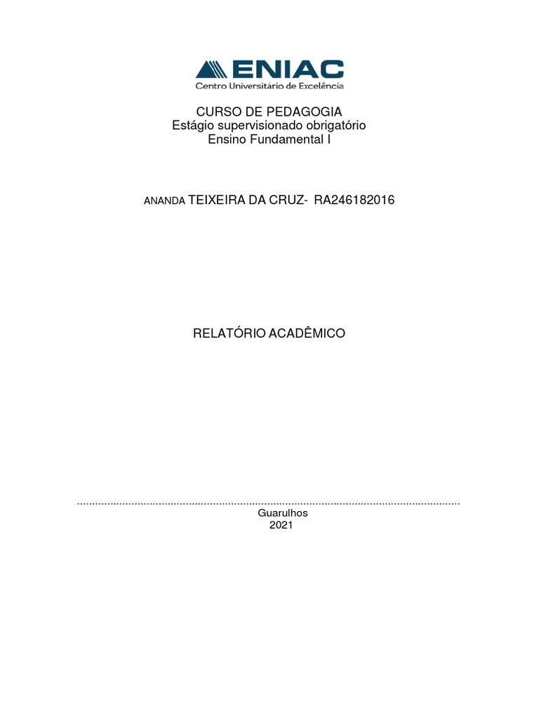 Relatório Estágio Supervisionado Ensino Fundamental | PDF Relatório Estágio Supervisionado Ensino Fundamental | PDF