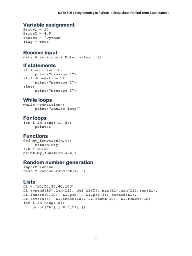 Python Cheatsheet | PDF