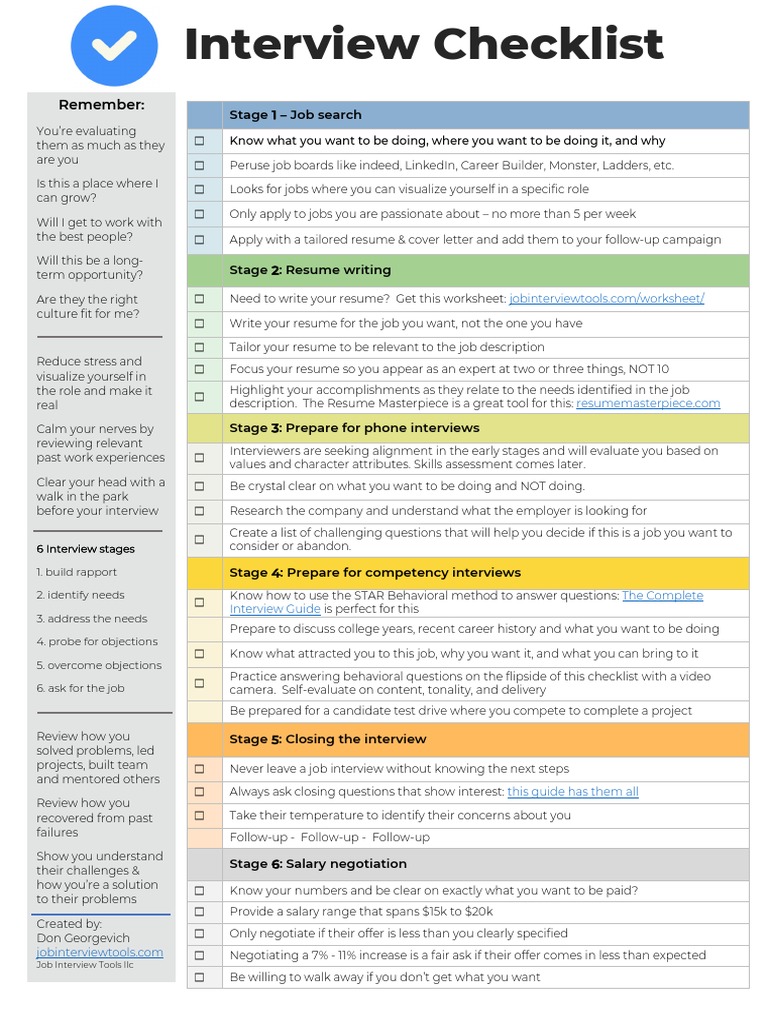 Job Interview Preparation Checklist | PDF | Résumé | Job Interview