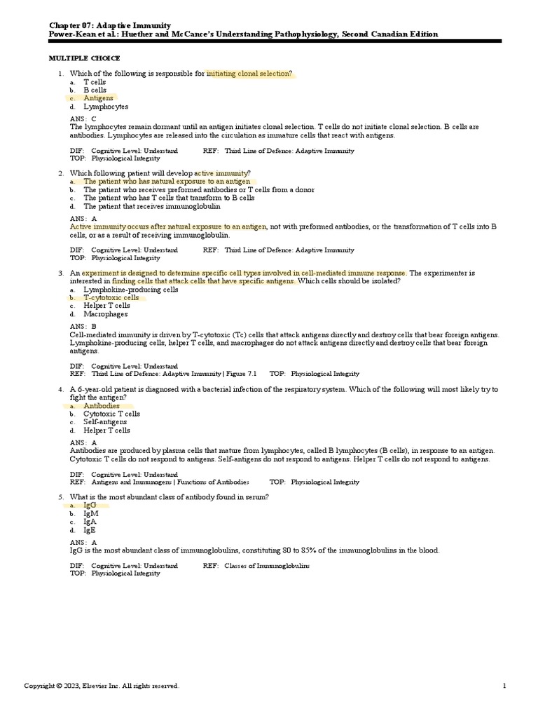 ExamView - Chapter - 07 L | PDF | Antibody | Immune System