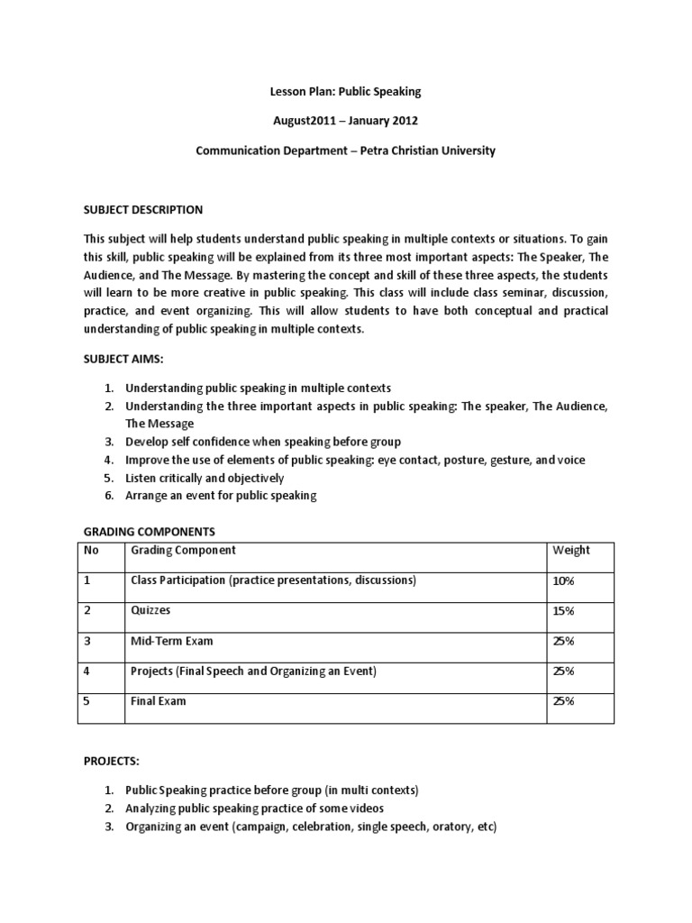 Public Speaking Syllabus | PDF | Public Speaking | Audience