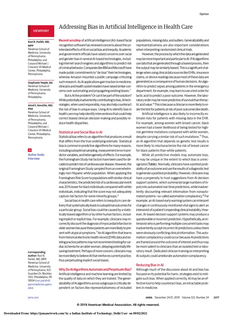 Bias in Artificial Intelligence | PDF | Artificial Intelligence ...