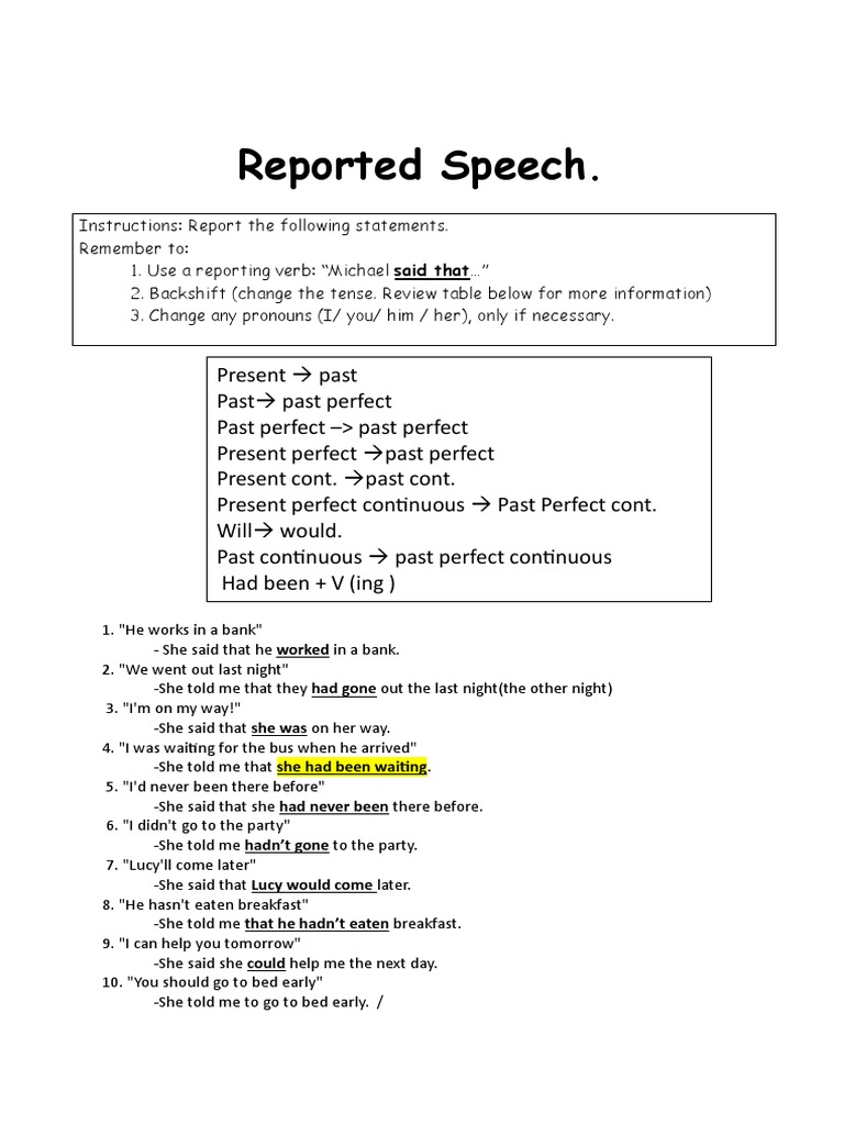 Reported Speech - Exercise | PDF