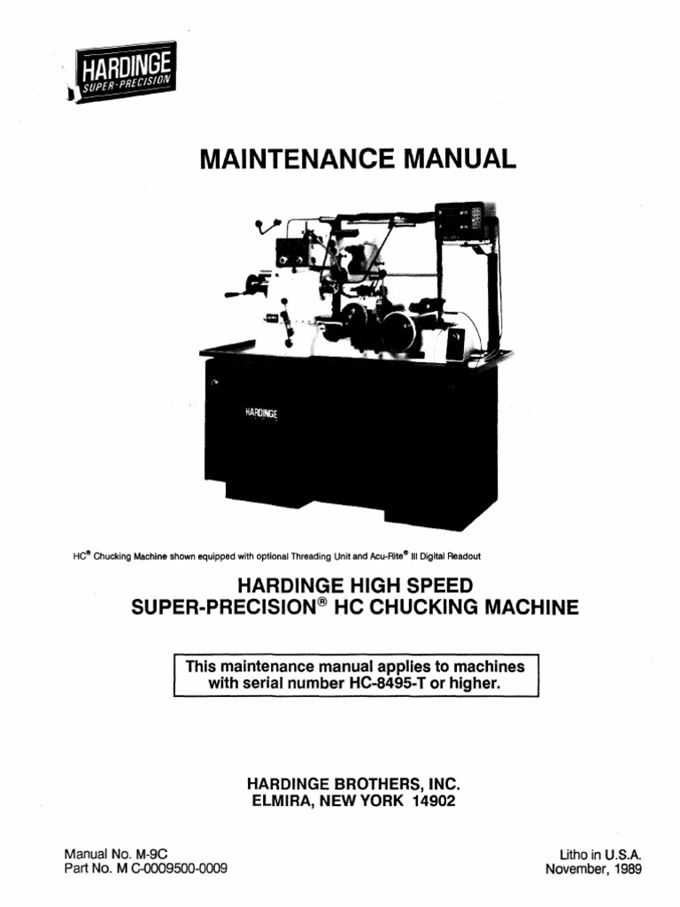 Maintenance Manual: Hardinge High Speed Super-Precision@ HC Chucking ...