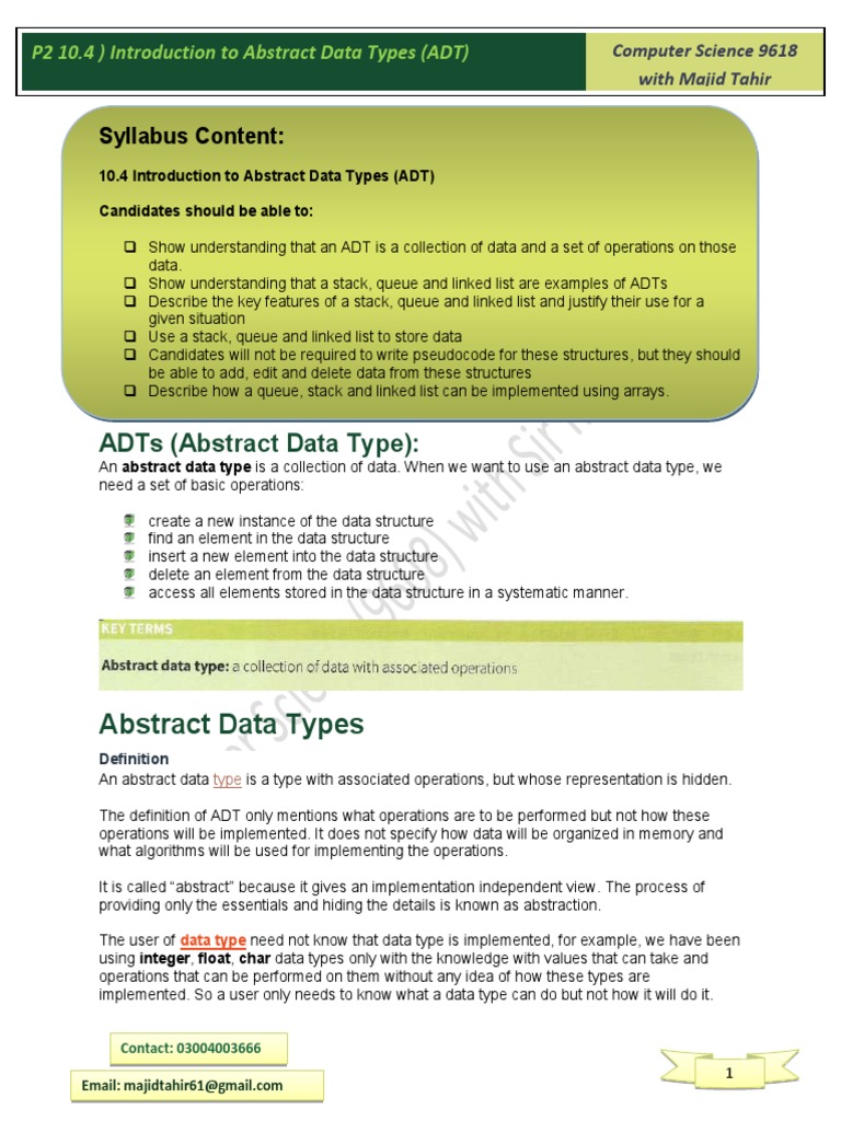 10.4 Abstract Data Types ADTs (M.T-L) | PDF | Queue (Abstract Data Type ... 10.4 Abstract Data Types ADTs (M.T-L) | PDF | Queue (Abstract Data Type ...