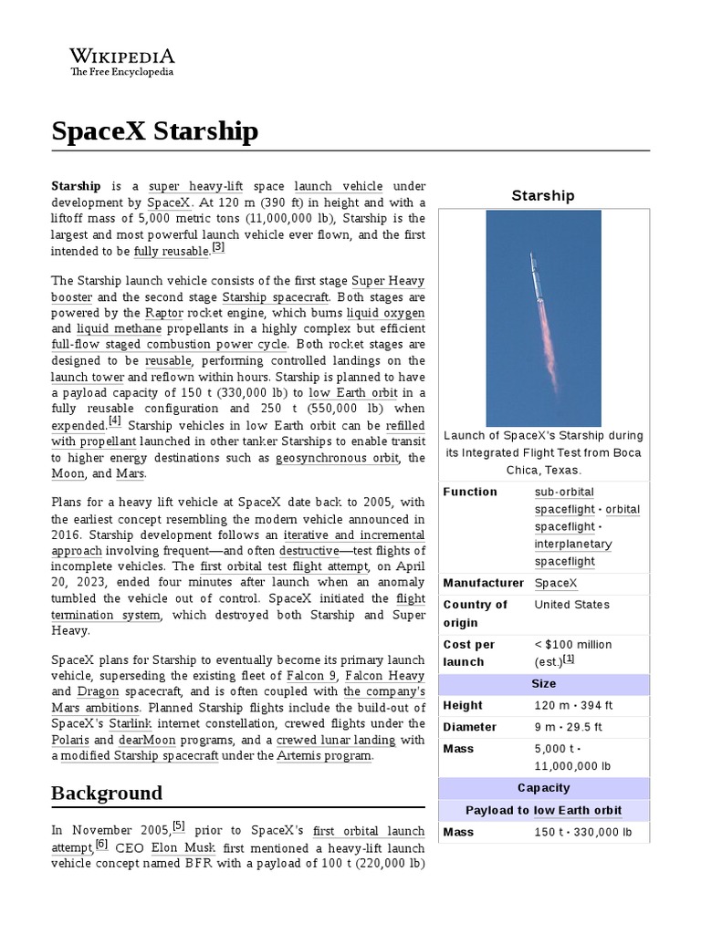 SpaceX Starship | PDF | Space X | Falcon 9