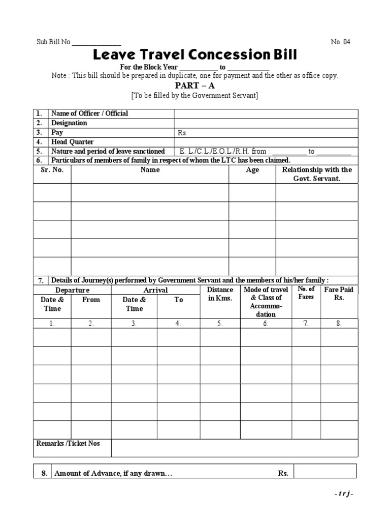 Leave Travel Concession Bill Template | PDF | Transport