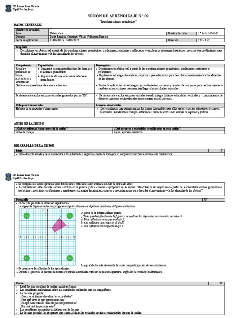Sesión de Aprendizaje N.º 09: I.E. Romeo Luna Victoria Ugel 07 - San Borja | PDF | Evaluación ...