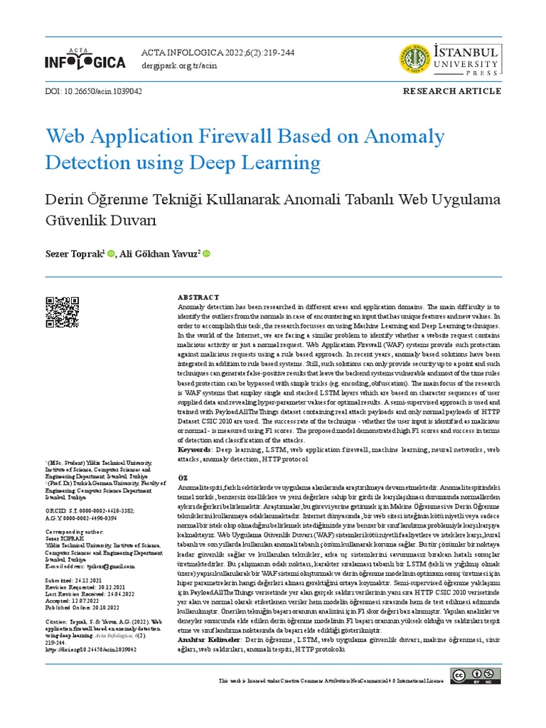 Web Application Firewall Based On Anomaly Detection Using Deep Learning | PDF