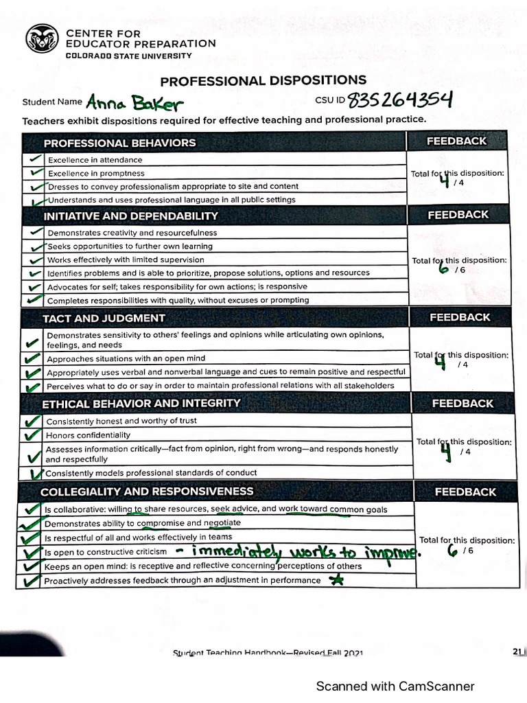 Student Teaching Dispositions | PDF