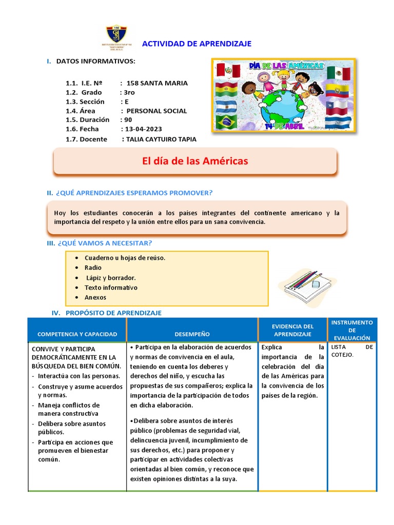 D3 A3 SESION PS. El Día de Las Américas | PDF | Evaluación | Américas