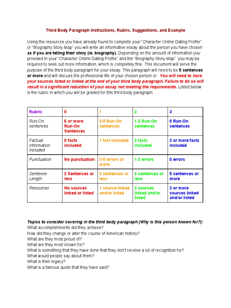 Third Body Paragraph Instructions Rubric Suggestions And Example PDF