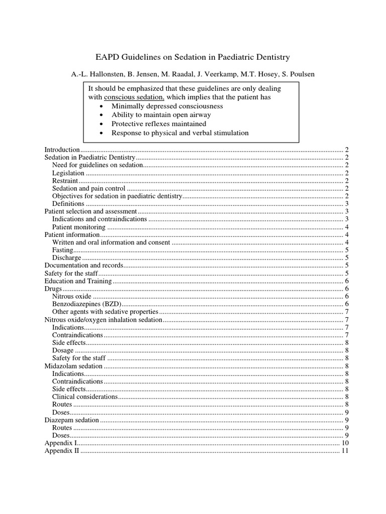 EAPD Guidelines On Sedation in Paediatric Dentistry | Download Free PDF ...