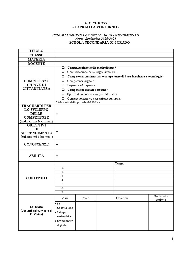 Schema Uda Vuoto SECONDARIA | PDF