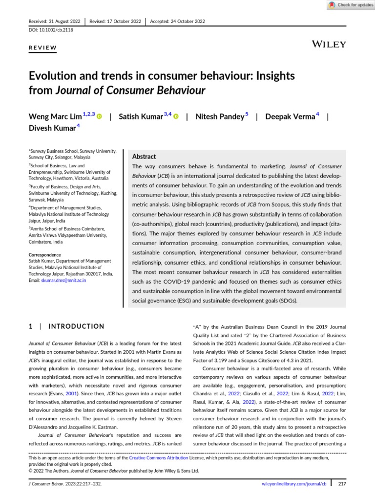 J of Consumer Behaviour - 2022 - Lim - Evolution and trends in consumer behaviour Insights from ...