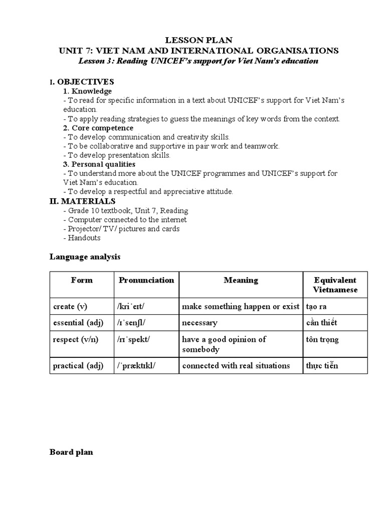 Lesson Plan Unit 7: Viet Nam and International Organisations Lesson 3 ... Lesson Plan Unit 7: Viet Nam and International Organisations Lesson 3 ...