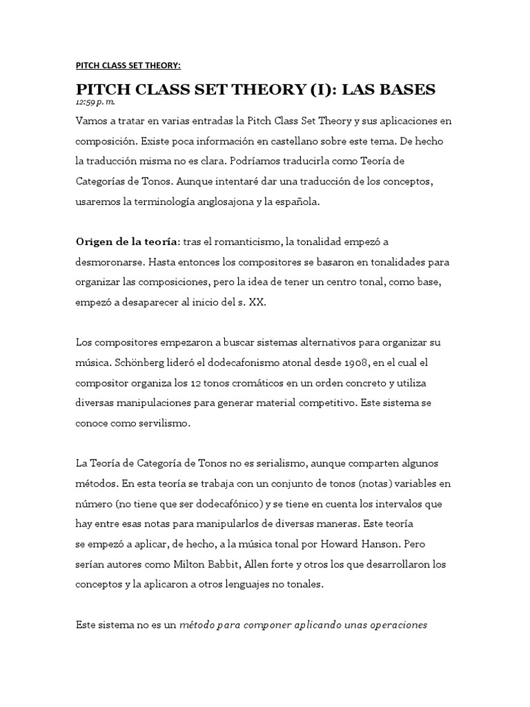 Pitch Class Set Theory (I) : Las Bases: Origen de La Teoría: Tras El ...