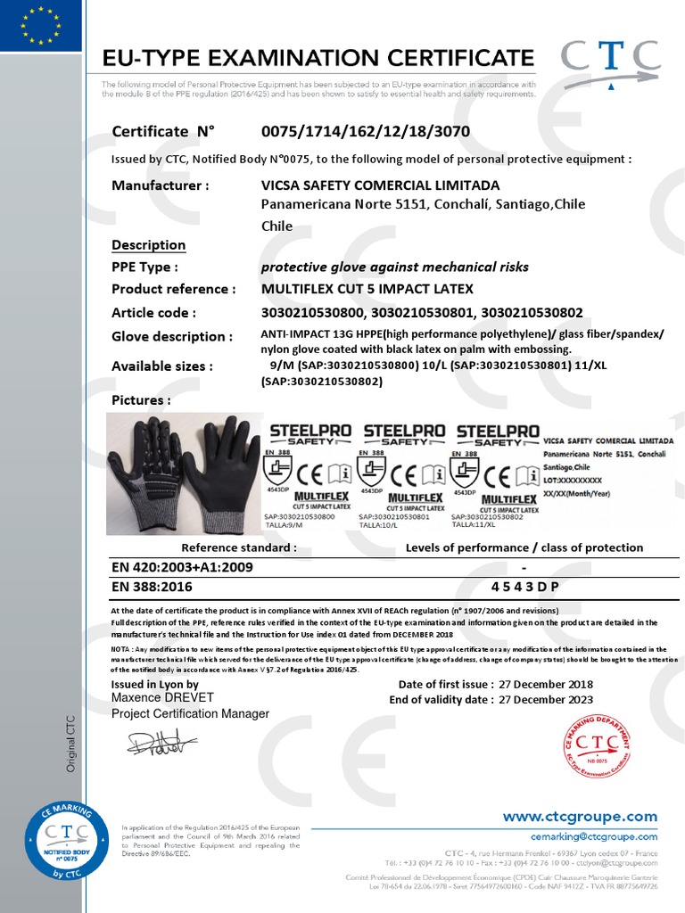 WP-Certificado Multiflex Cut 5 Impact Latex Ok | PDF | Personal ...