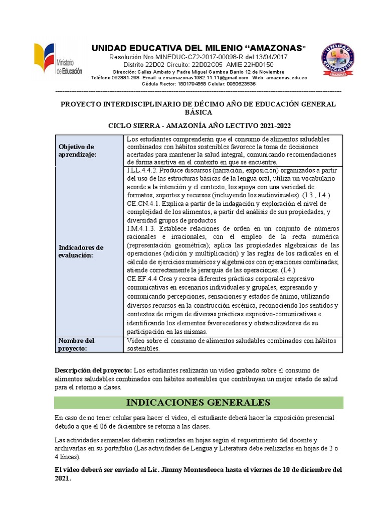 PROYECTO INTERDISCIPLINAR 10mo Año Vespertina | PDF | Comportamiento | Entorno natural