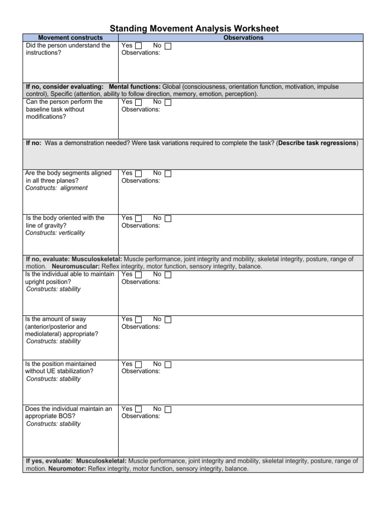 3_Standing Movement Analysis Worksheet | PDF | Balance (Ability ...