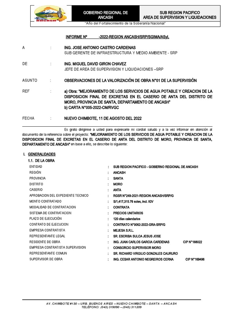 Observaciones Al Valorizacion 01 Supervision de Obra | PDF | Gobierno