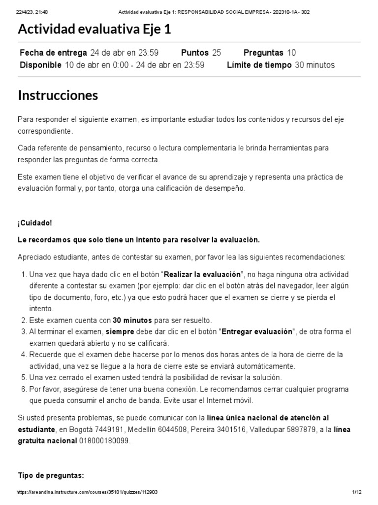 Actividad Evaluativa Eje 1 - Responsabilidad Social Empresa - 202310-1a - 302 | PDF ...