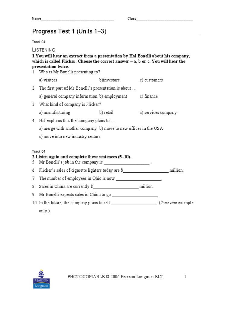 Progress Test 1 | PDF