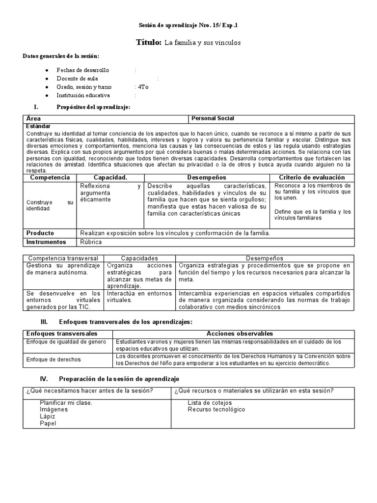 Sesion La Familia PS | PDF | Evaluación | Aprendizaje