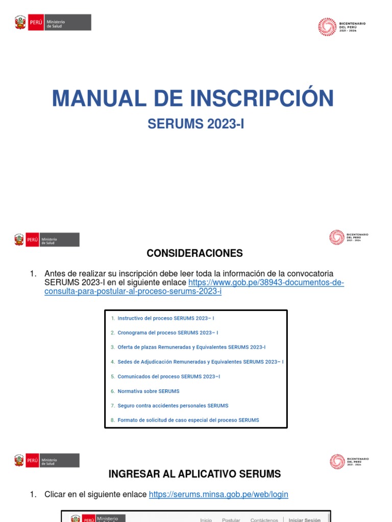 MANUAL DE INSCRIPCIÓN SERUMS 2023-I | PDF
