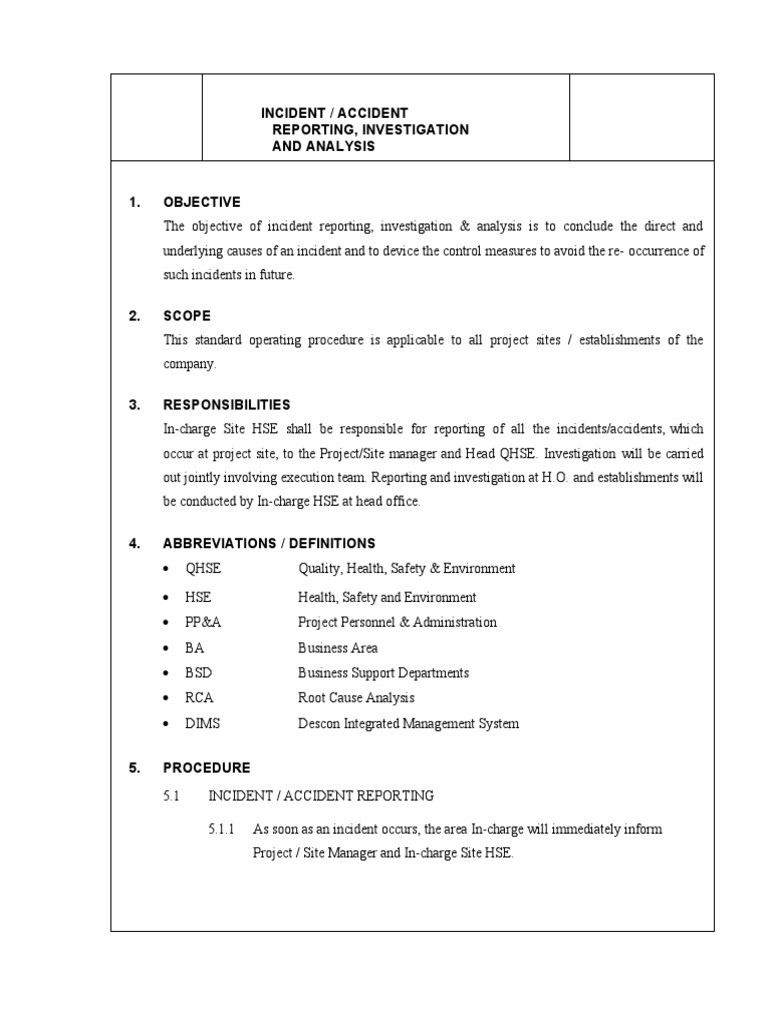 Incident Reporting and Investigation SOP | PDF | Business