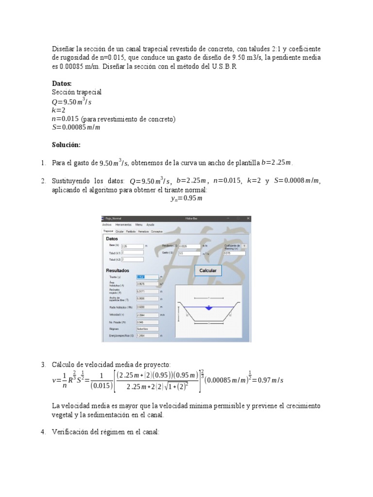 Ejercicio Resuelto Hidráulica de Canales | PDF